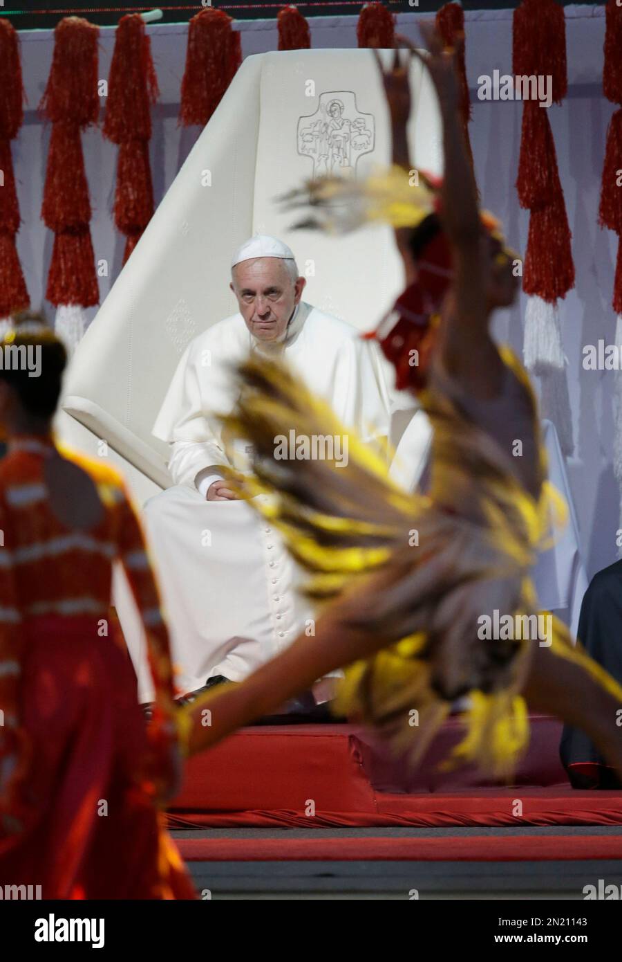 Pope Francis attends a dance presentation during his meeting with the ...