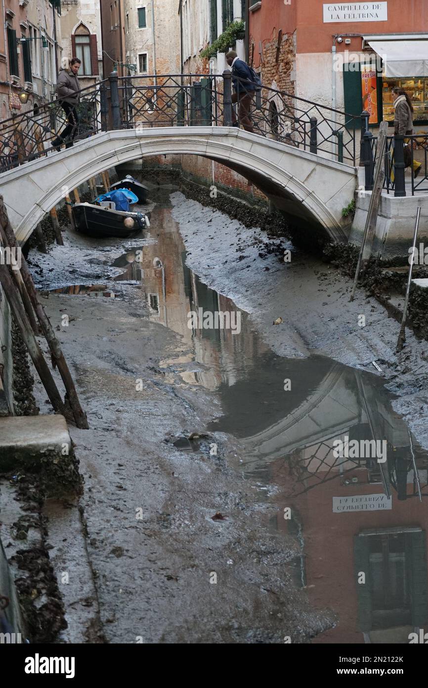 Boats lie on the bottom of dry water way, in st. Markus district ...