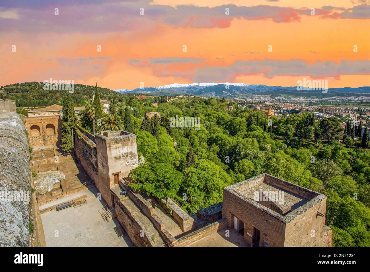 Idyllic panorama of Granada and part of the Alhambra and nature with ...