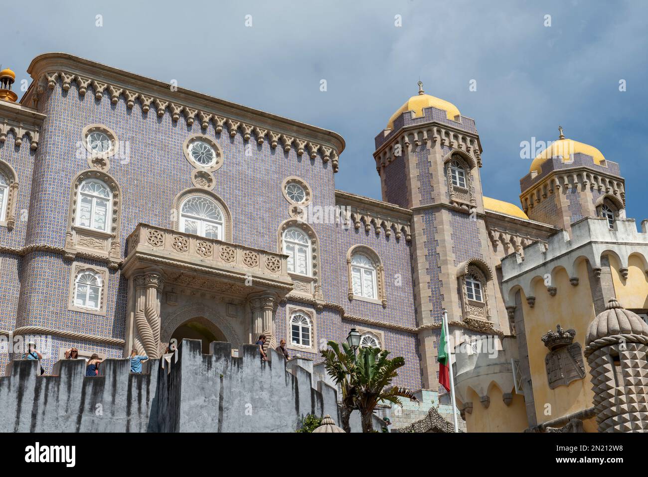 Main Facade with geometric Moorish tiles, Pena Palace, Sintra, Lisboa ...