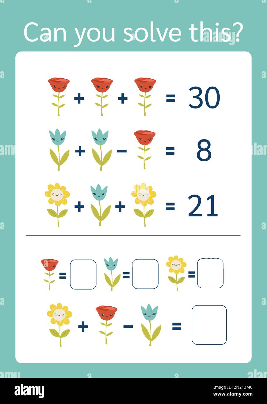 Math riddle, vector format. Find the answer, picture equations. Rebus ...