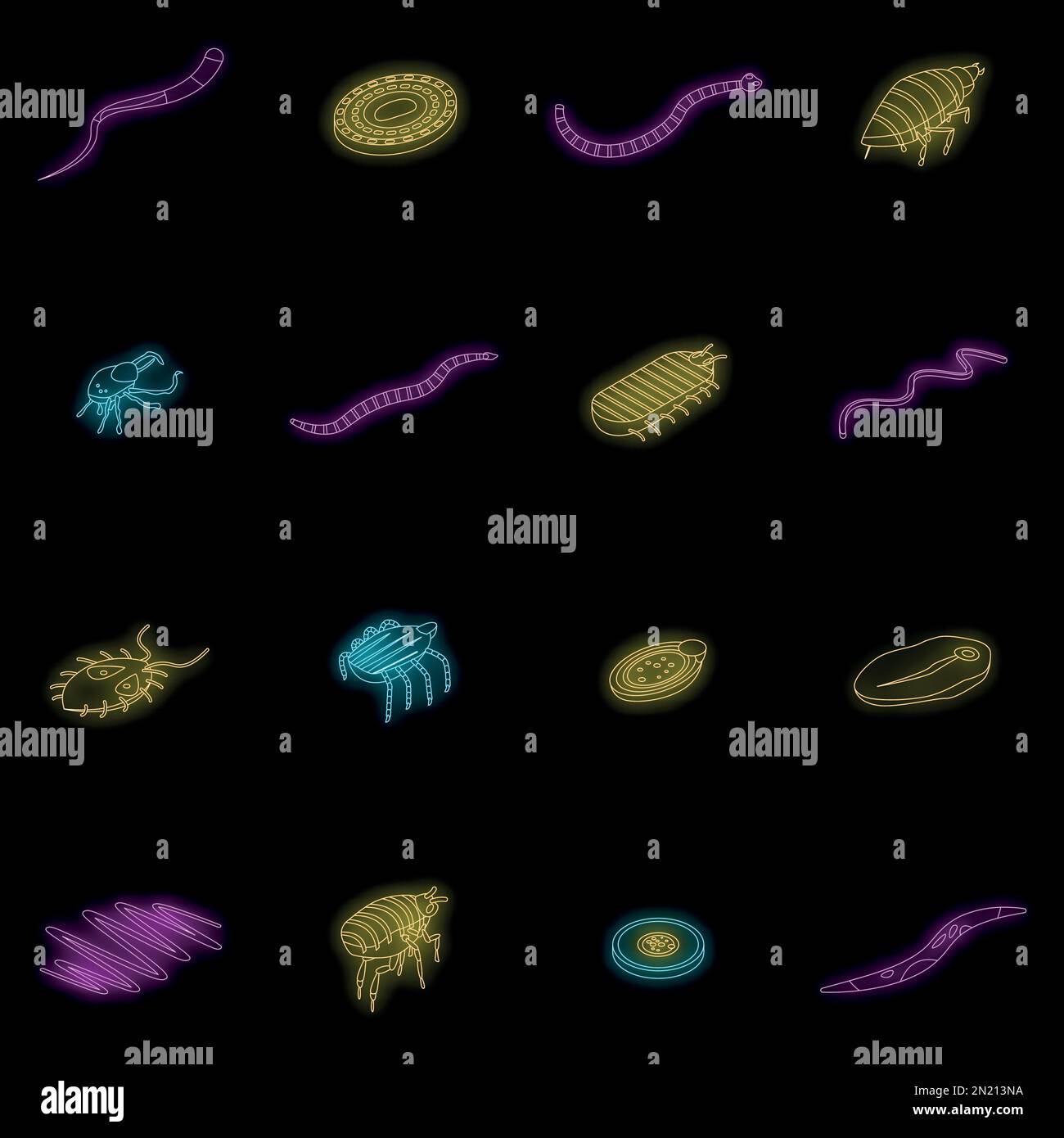 Parasite icons set. Isometric set of parasite vector icons neon on ... Parasite icons set. Isometric set of parasite vector icons neon on ...