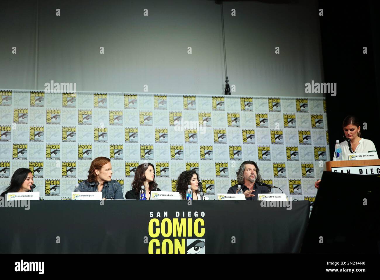 From left, Diana Gabaldon, Sam Heughan, Caitriona Balfe, Maril Davis ...