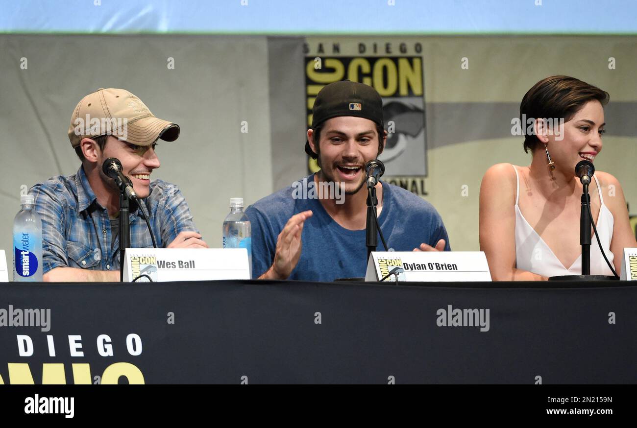 Wes Ball, from left, Dylan O'Brien and Rosa Salazar attend the "Maze ...