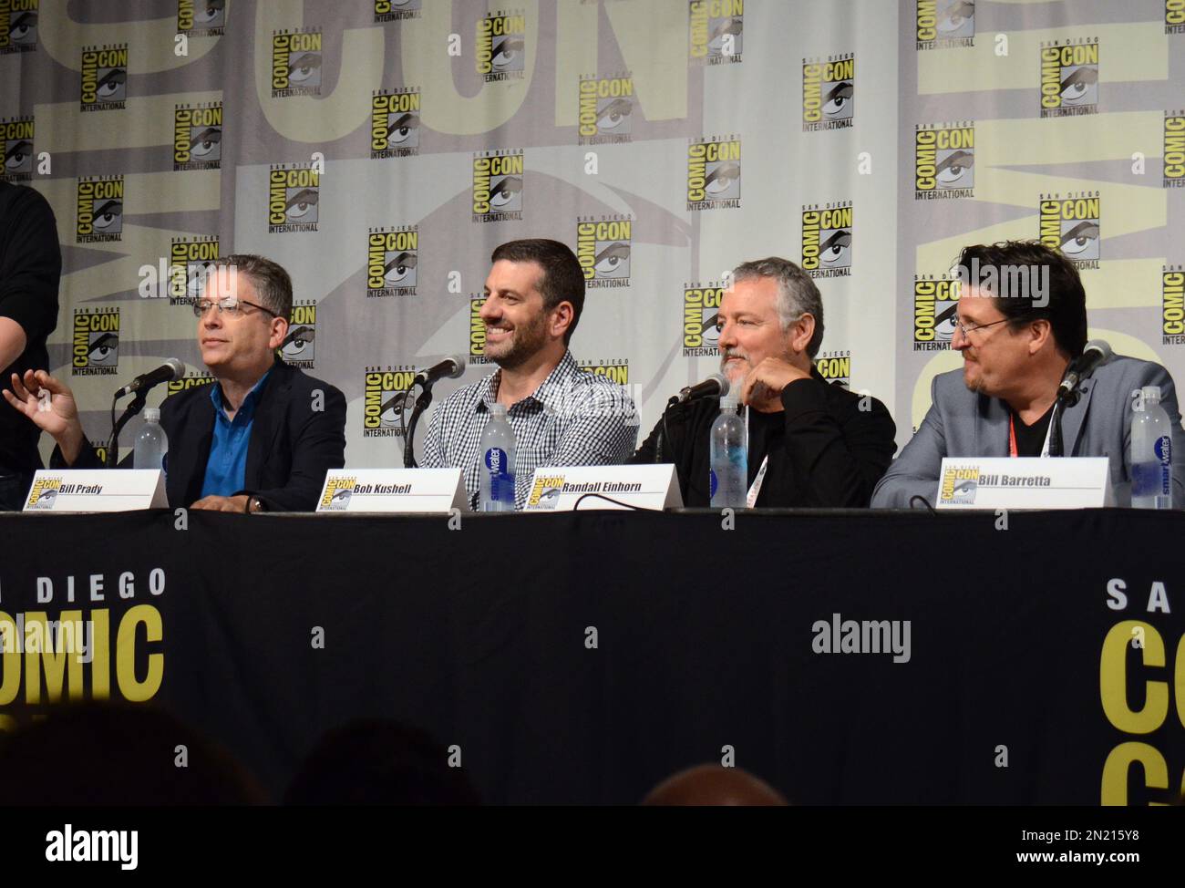 Bill Prady, from left, Bob Kushell, Randall Einhorn, and Bill Barretta ...