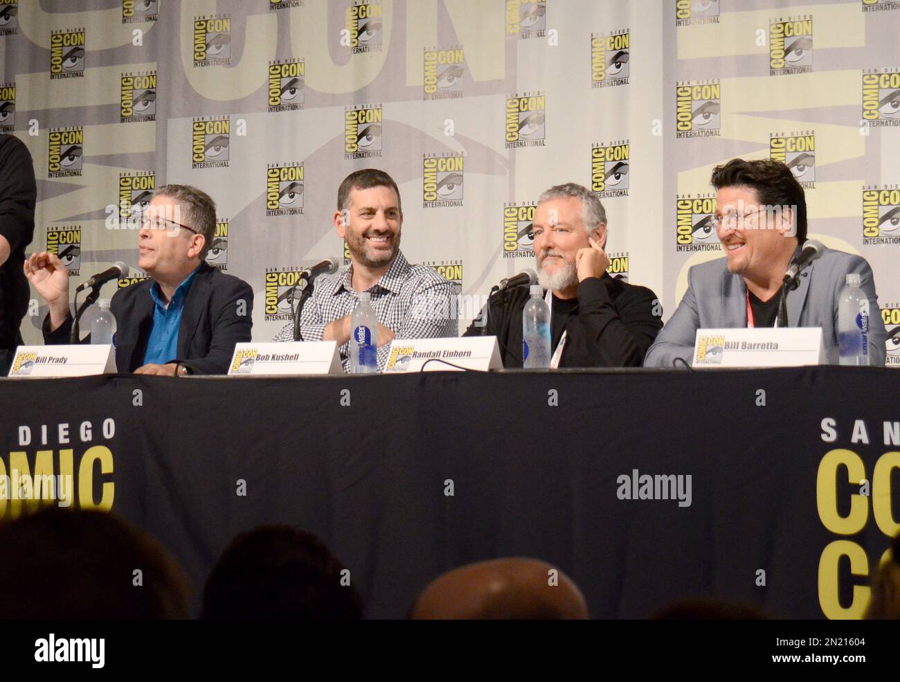 Bill Prady, from left, Bob Kushell, Randall Einhorn, and Bill Barretta ...