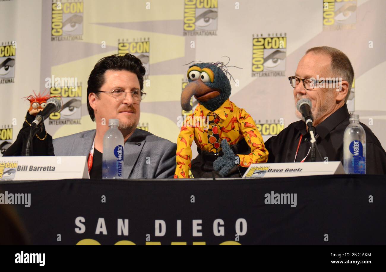 Pepe the King Prawn, from left, puppeteer Bill Barretta, The Great Gonzo, and puppeteer Dave ...