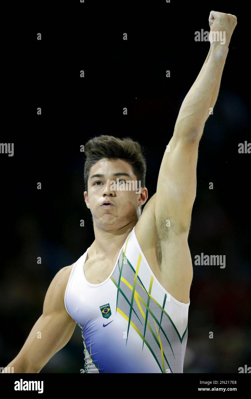 Brazil's Arthur Mariano reacts after finishing his routine on the ...