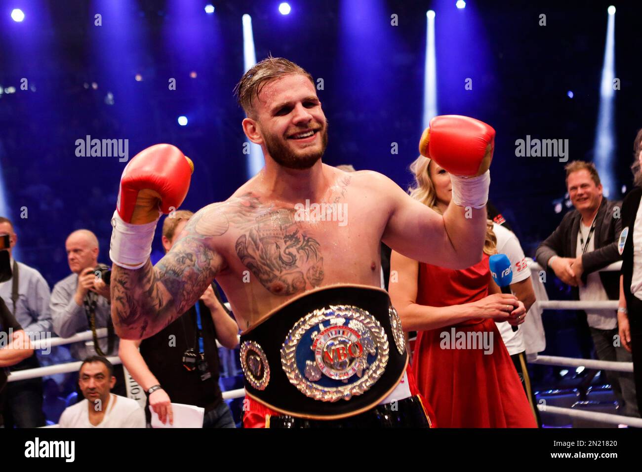 German heavyweight boxer Michael Wallisch celebrates after wining the ...
