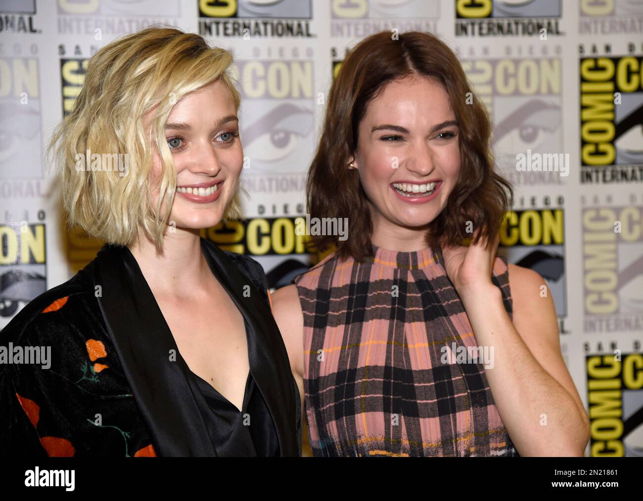 Bella Heathcote, left, and Lily James attend the "Pride and Prejudice ...
