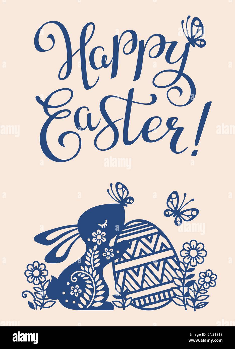 Beautiful banner with calligraphy text Happy easter and silhouette of ...