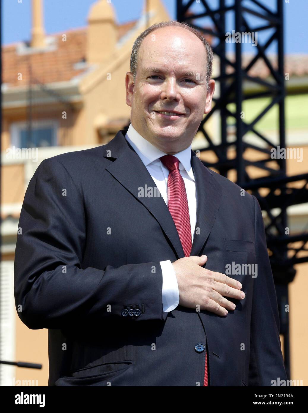 Prince Albert II of Monaco smiles during the celebration of the 10th ...