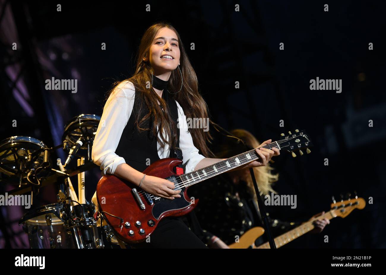 Musician Danielle Haim of the group Haim performs during Taylor Swift's ...