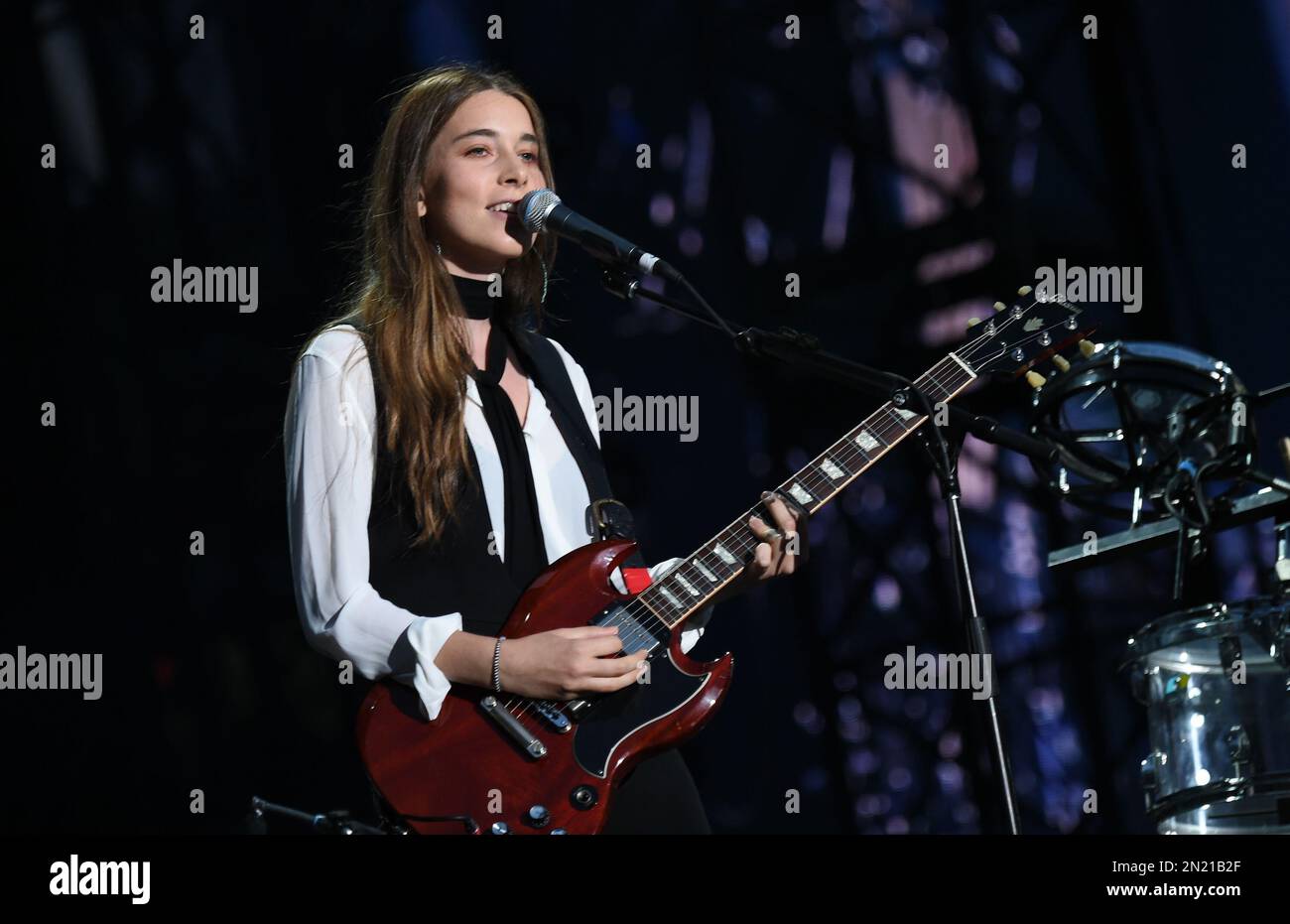 Musician Danielle Haim of the group Haim performs during Taylor Swift's ...
