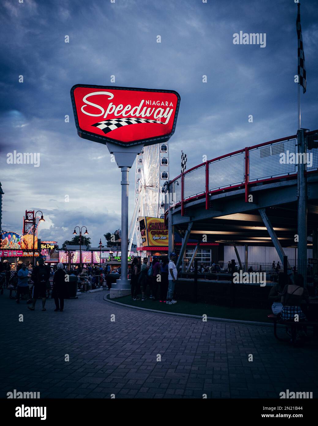 A vertical shot of the Niagara Falls Speedway Go Kart racing arena in ...