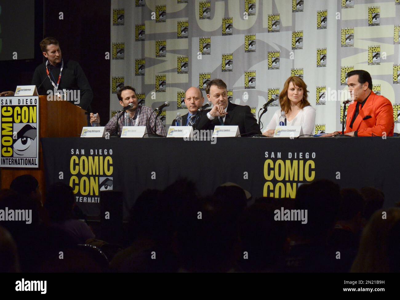 Scott Aukerman, from left, Craig DiGregorio, Ivan Raimi, Sam Raimi ...