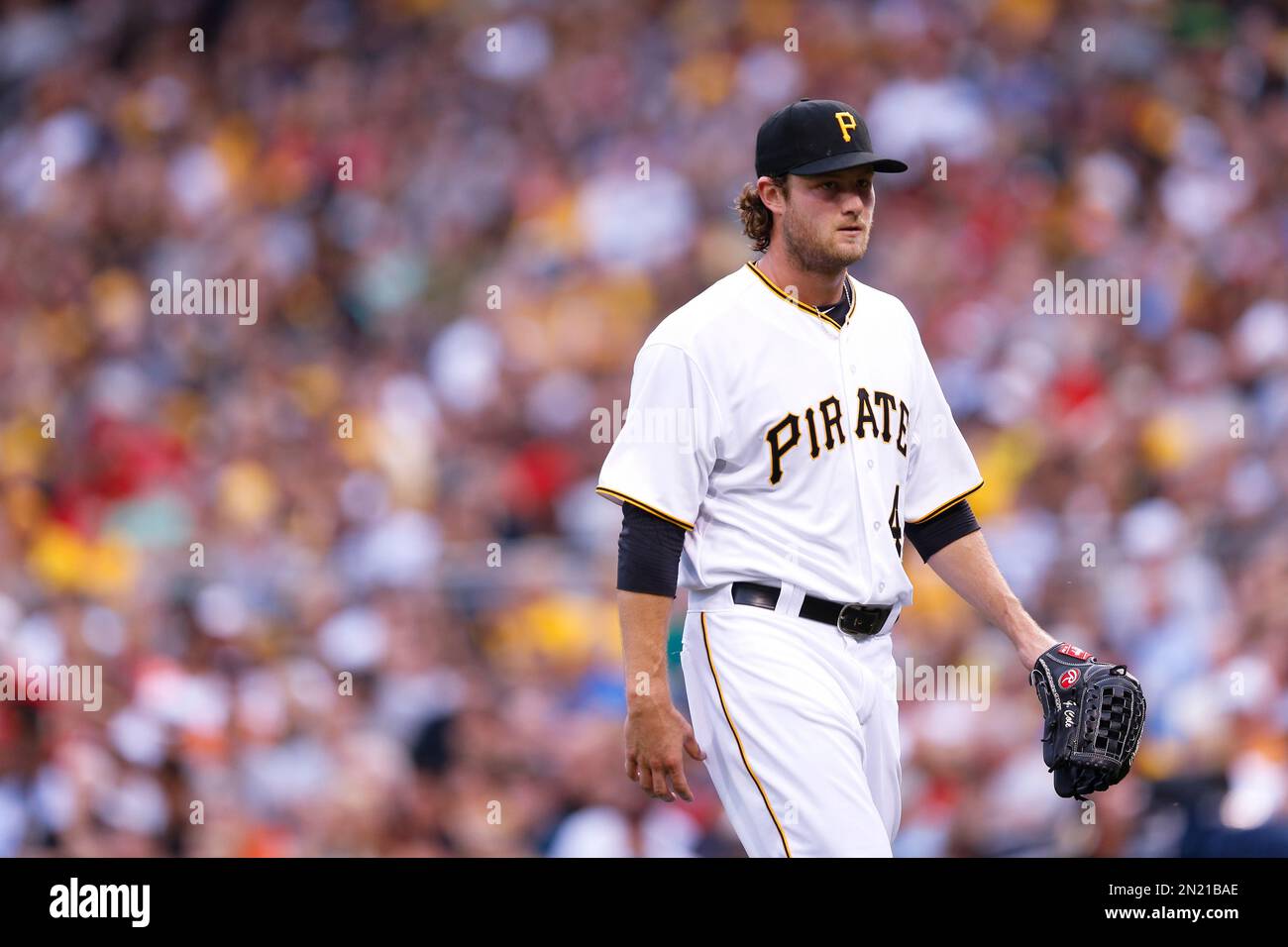 Pittsburgh Pirates starting pitcher Gerrit Cole (45) throws in the ...
