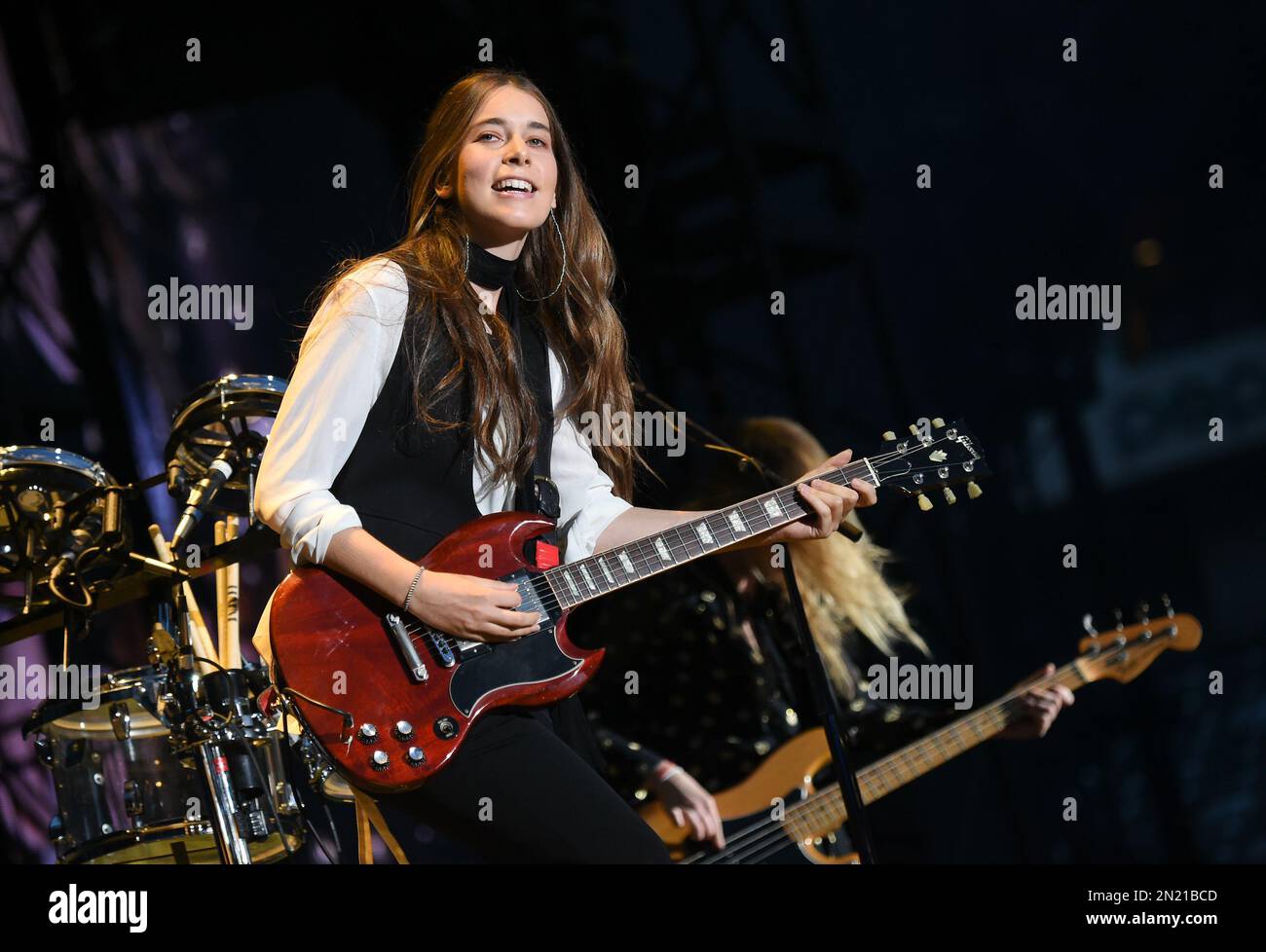 Musician Danielle Haim of the group Haim performs during Taylor Swift's ...