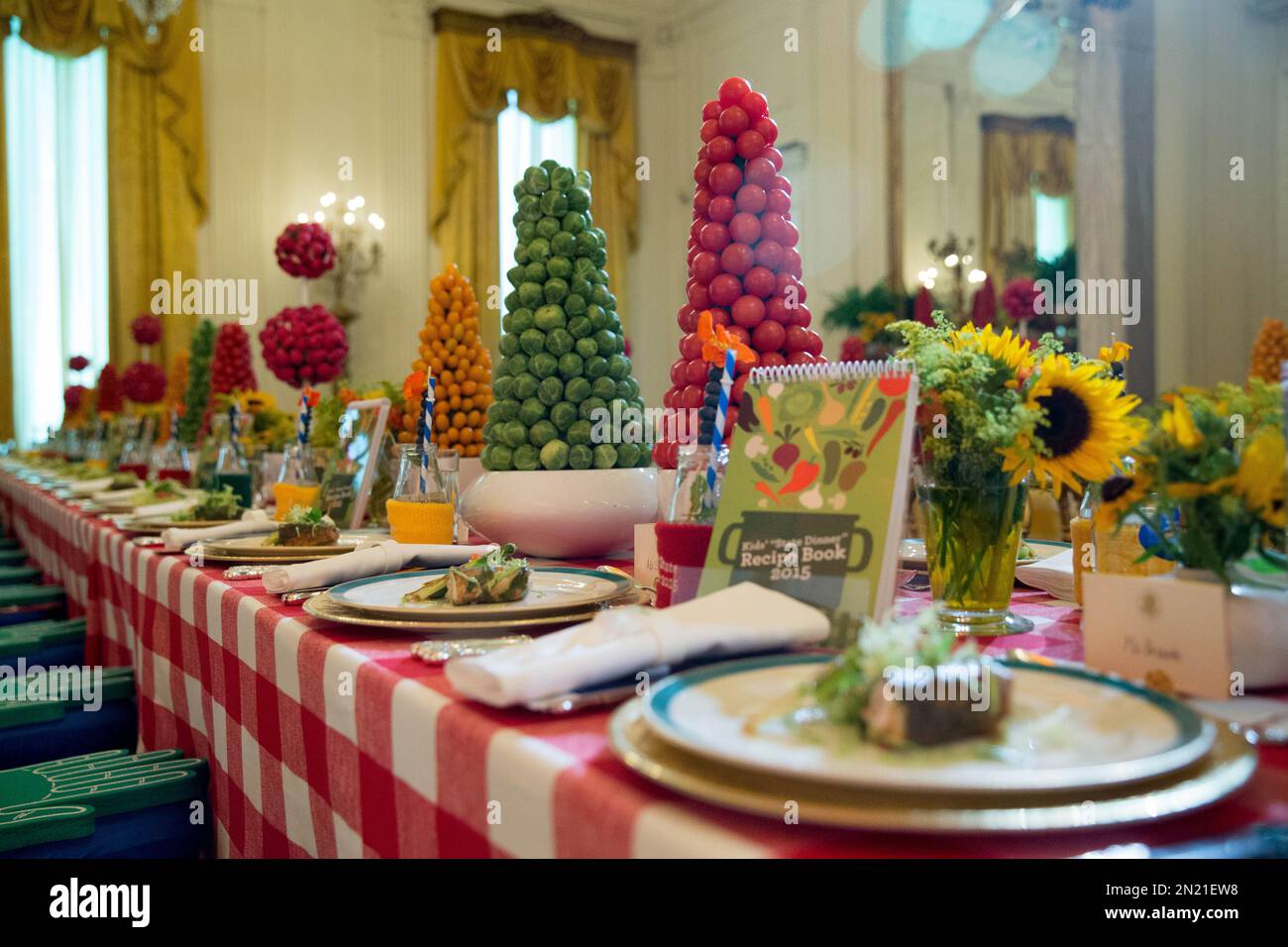 Tables are set up before first lady Michelle Obama hosts the 2015 ...