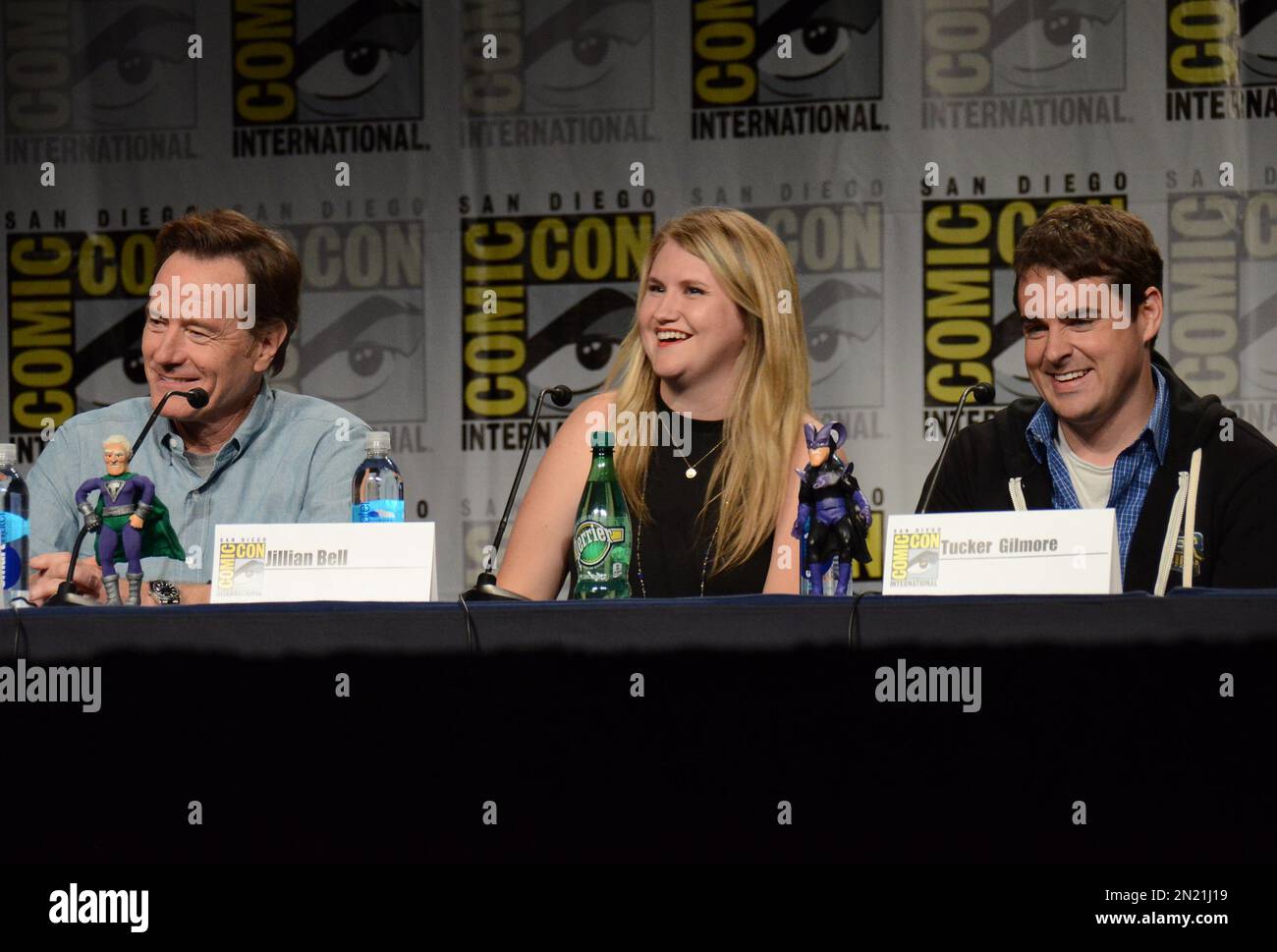Bryan Cranston, from left, Jillian Bell, and Tucker Gilmore attend the ...
