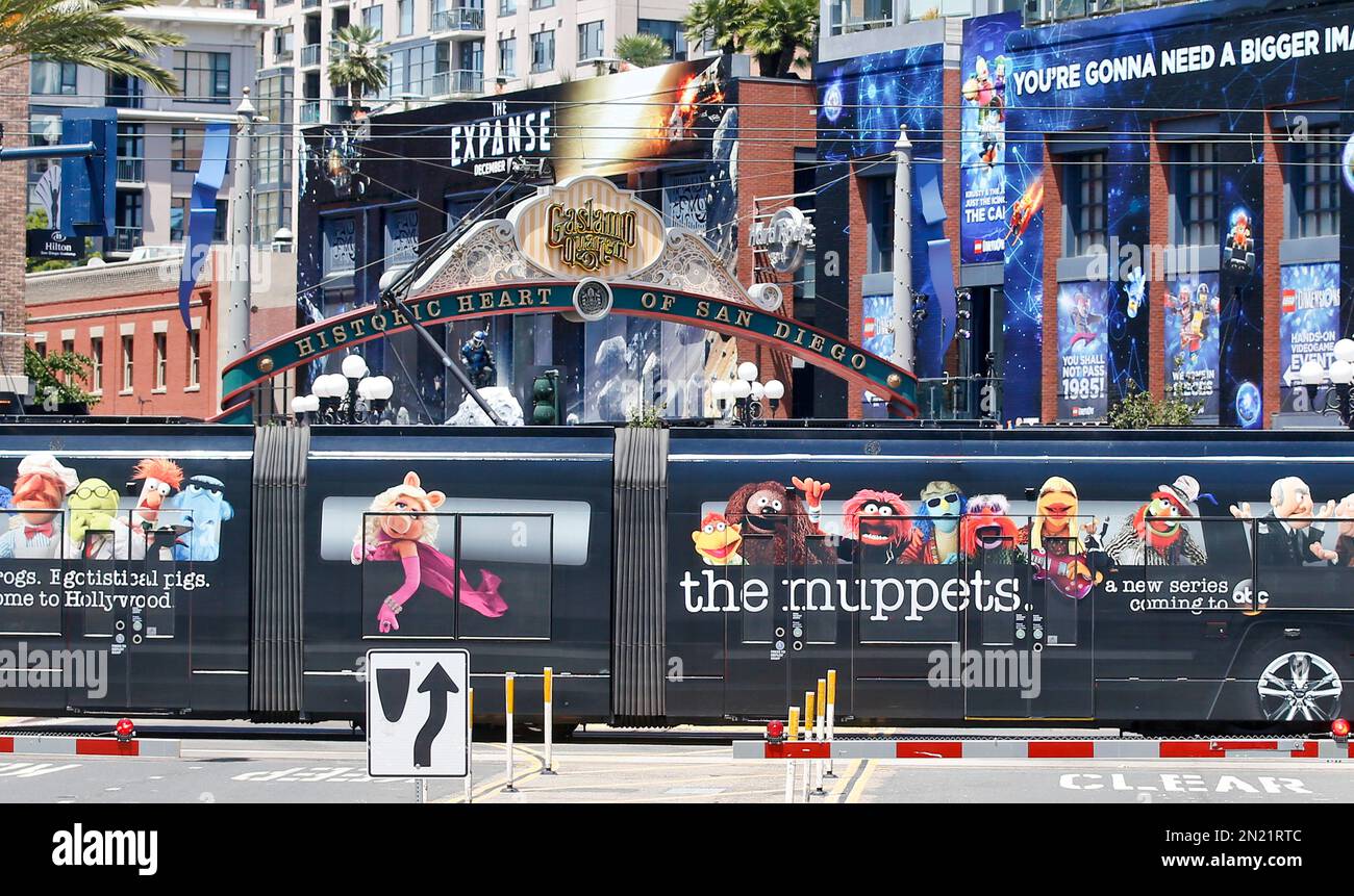 A train painted with images from the new television show, "The Muppets ...