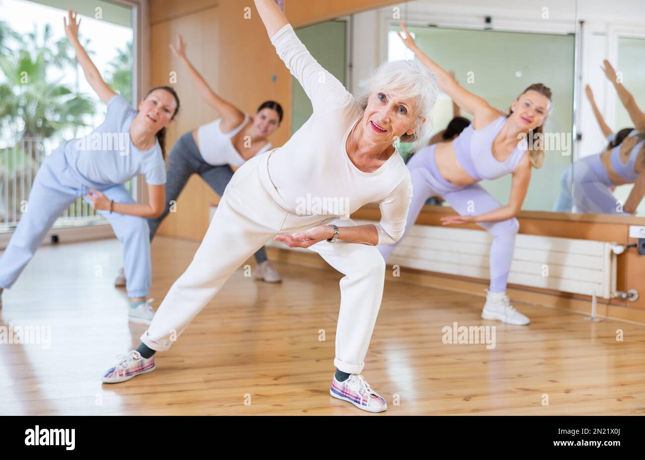 Dynamic elderly woman dancing hip-hop Stock Photo - Alamy
