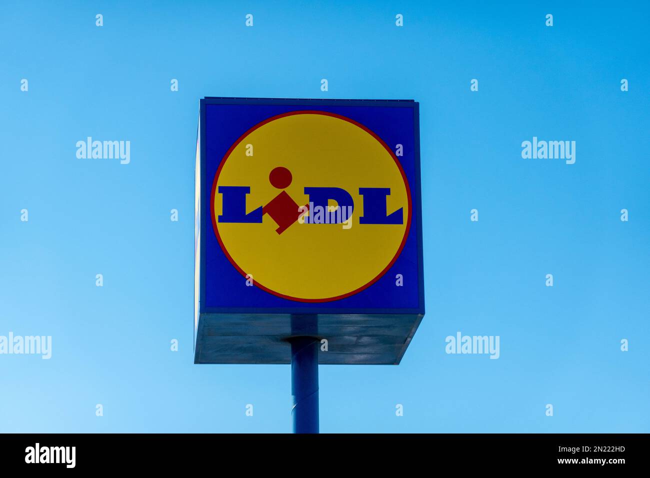 Finestrat, Spain - February 05, 2023: Lidl supermarket logo sign. Lidl ...