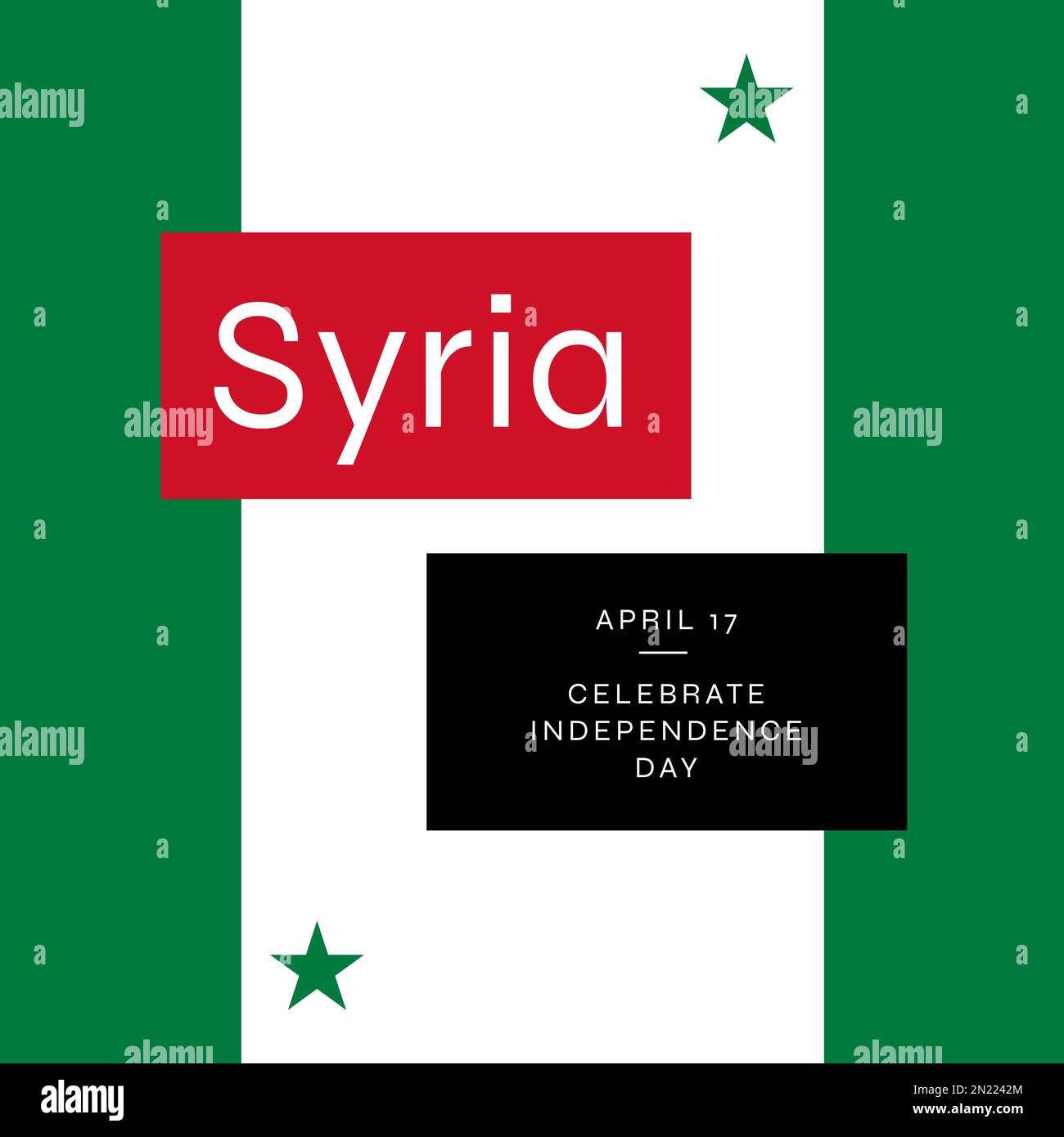 Composition of syria celebrate independence day text on red, white ...