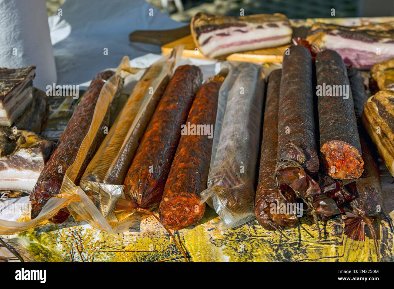 Fresh meat products displayed for sale. Everything on display is ...