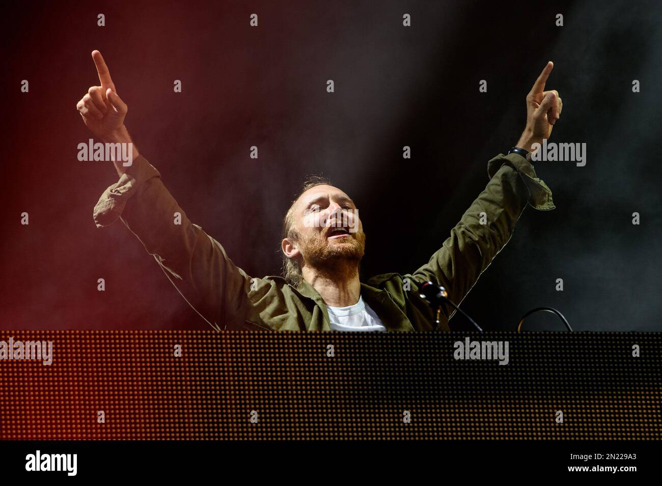French DJ David Guetta performs on the main stage at Wireless festival ...