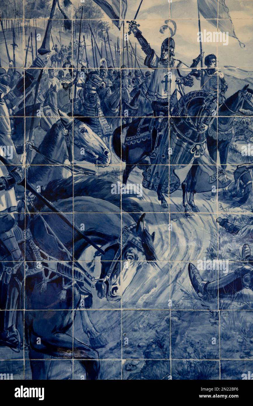 Azulejo tiles depicting Battle of Buçaco, verandah of Buçaco Palace ...