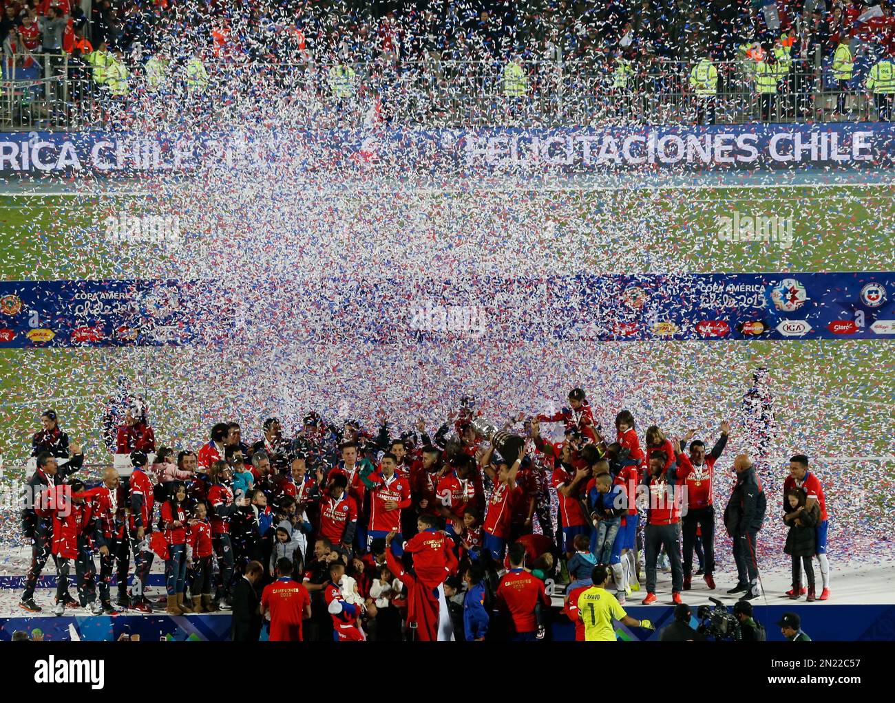 Chile's players celebrate with the Copa America trophy after winning ...
