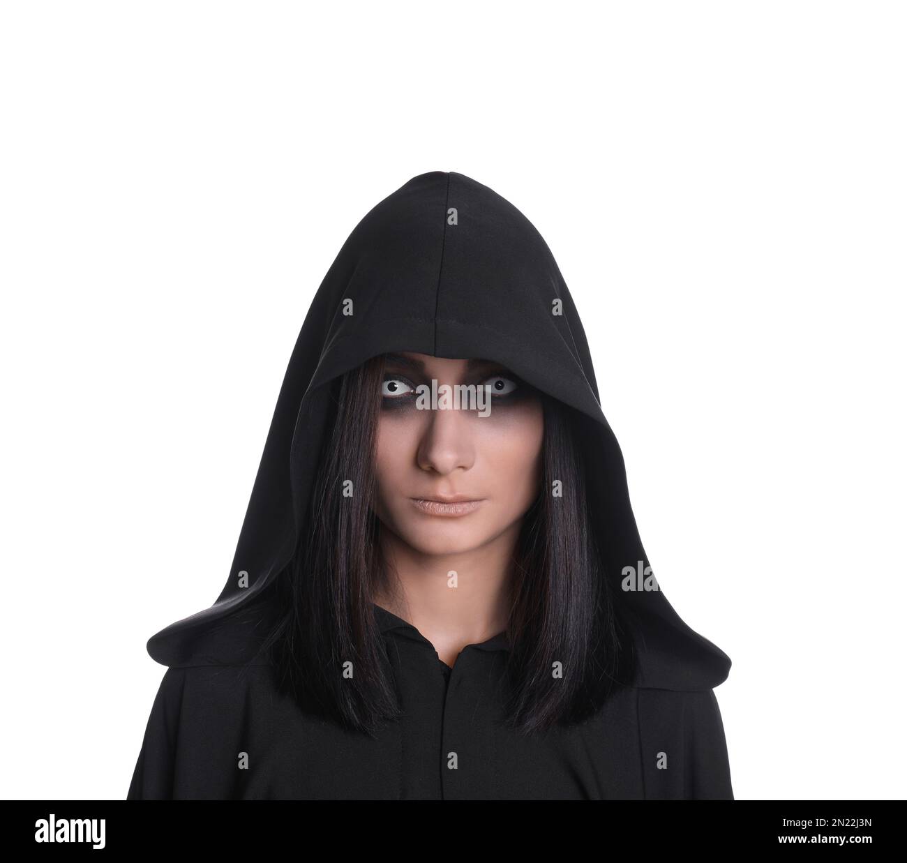 Mysterious witch with spooky eyes on white background Stock Photo - Alamy