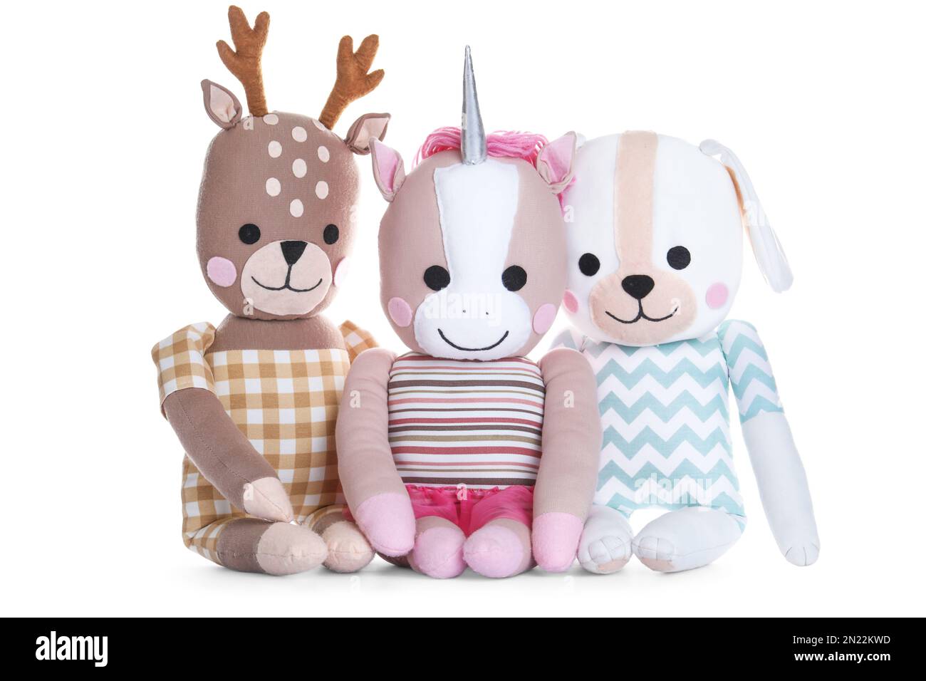 Different cute soft toys on white background Stock Photo - Alamy