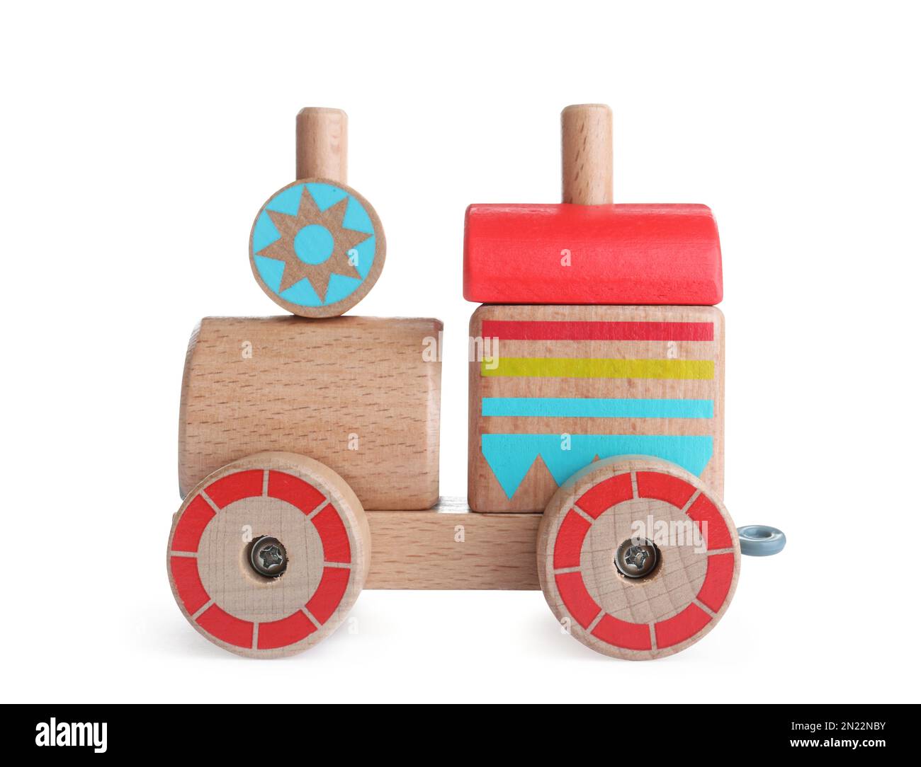 Colorful wooden toy locomotive isolated on white Stock Photo - Alamy