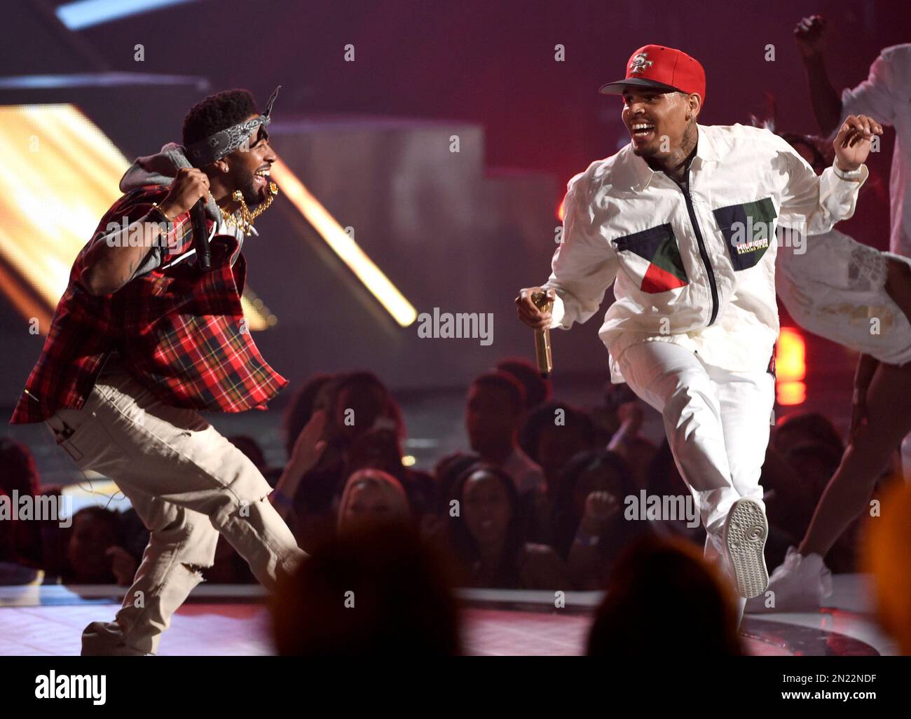 FILE - In this June 28, 2015 file photo, Omarion, left, and Chris Brown ...