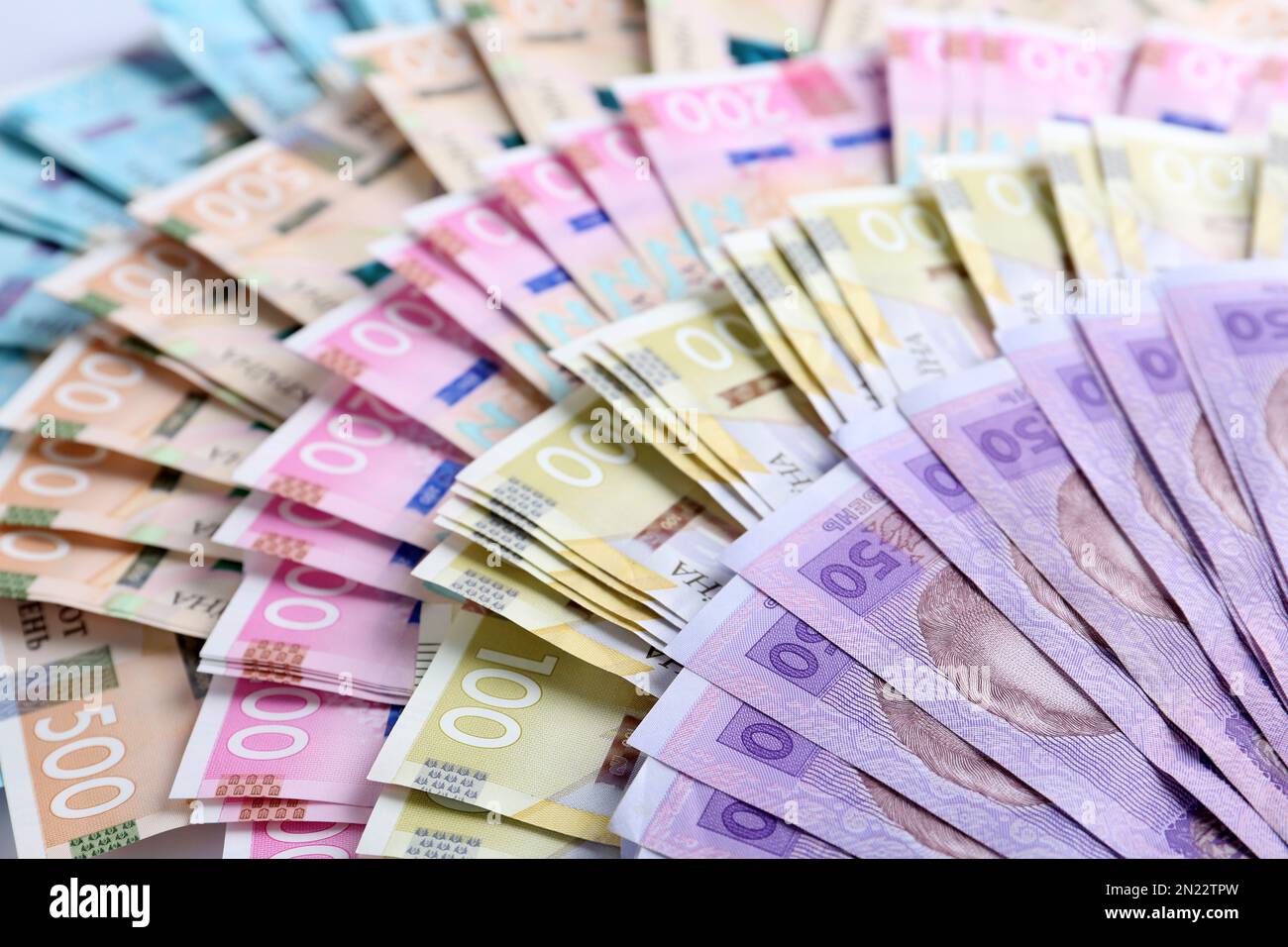 Closeup view of Ukrainian money as background. National currency Stock ...