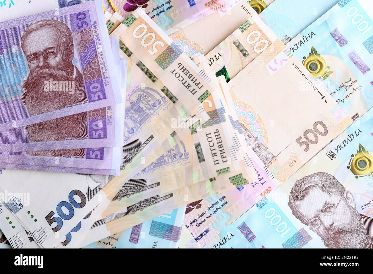 Ukrainian money as background, top view. National currency Stock Photo ...