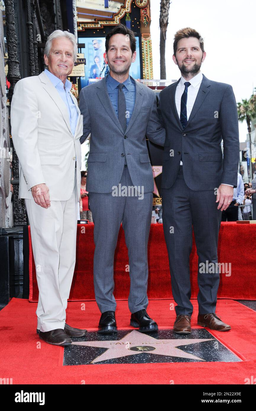 Actors Michael Douglas, from left, Paul Rudd, and Adam Scott attend a ...