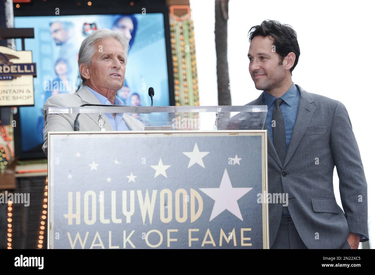Actors Michael Douglas, left, and Paul Rudd attend a ceremony honoring ...