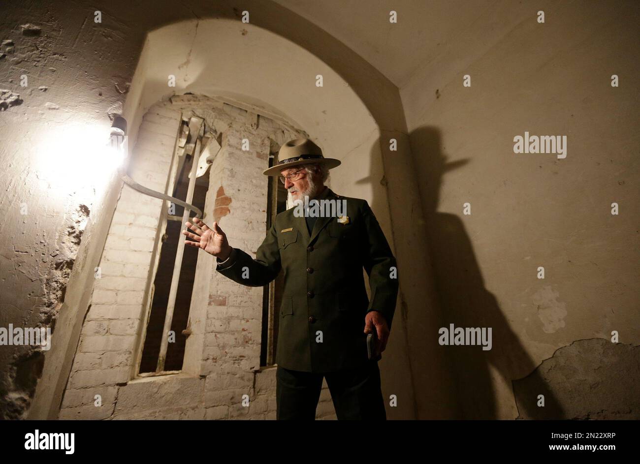 Stephen Haller, a historian with the National Park Service, shows off ...