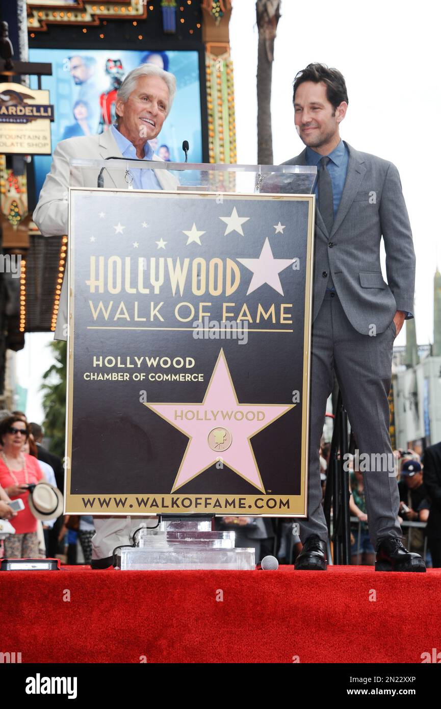 Actors Michael Douglas, left, and Paul Rudd attend a ceremony honoring ...