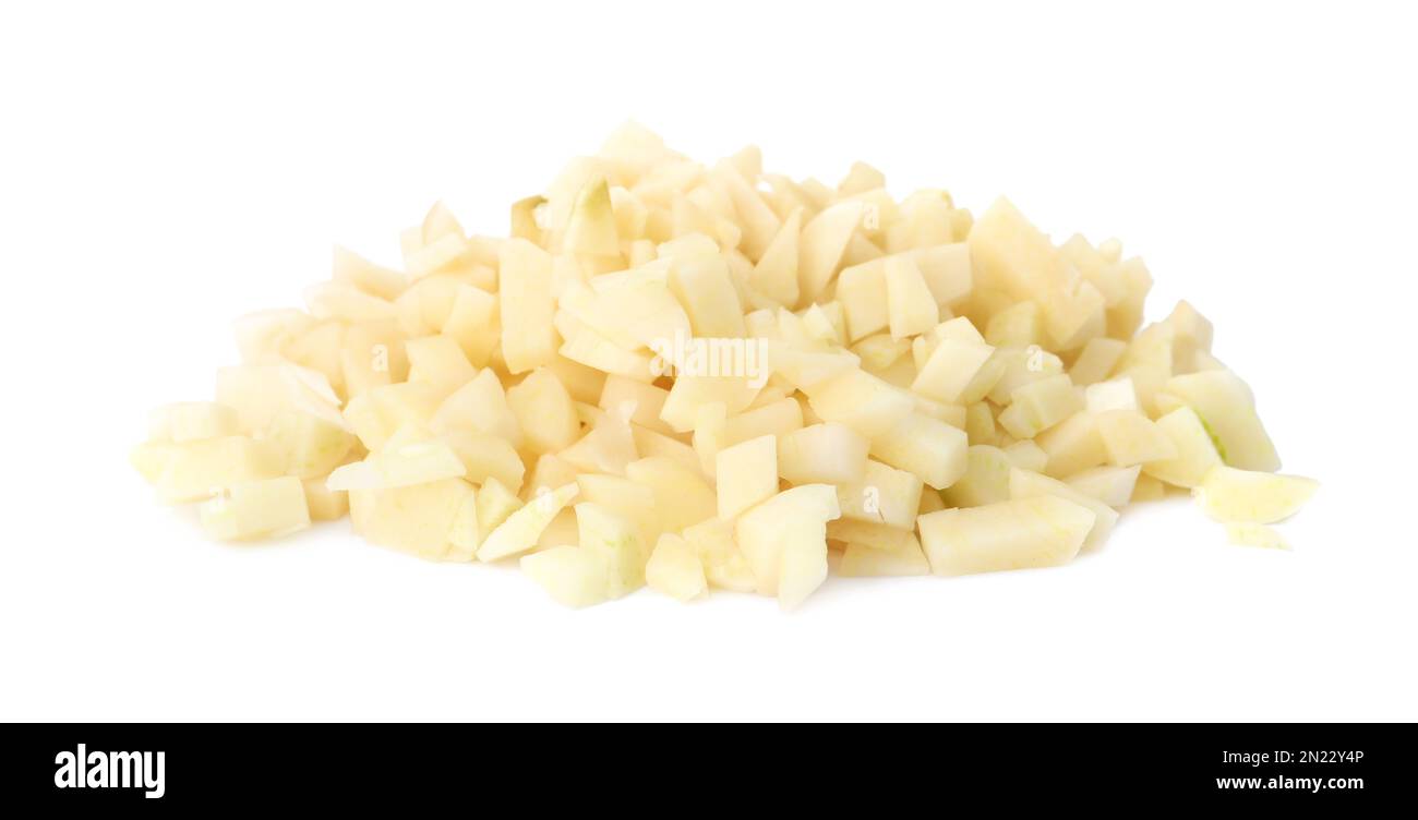 Pile of fresh chopped garlic isolated on white. Organic food Stock ...