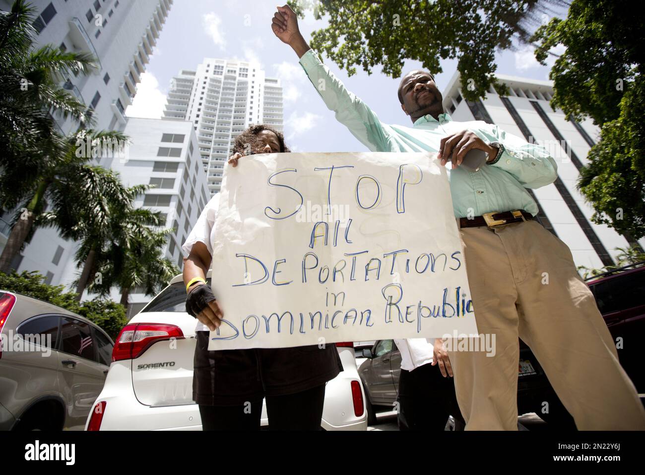 Protesters join the Day of Action rally outside the Dominican consulate ...