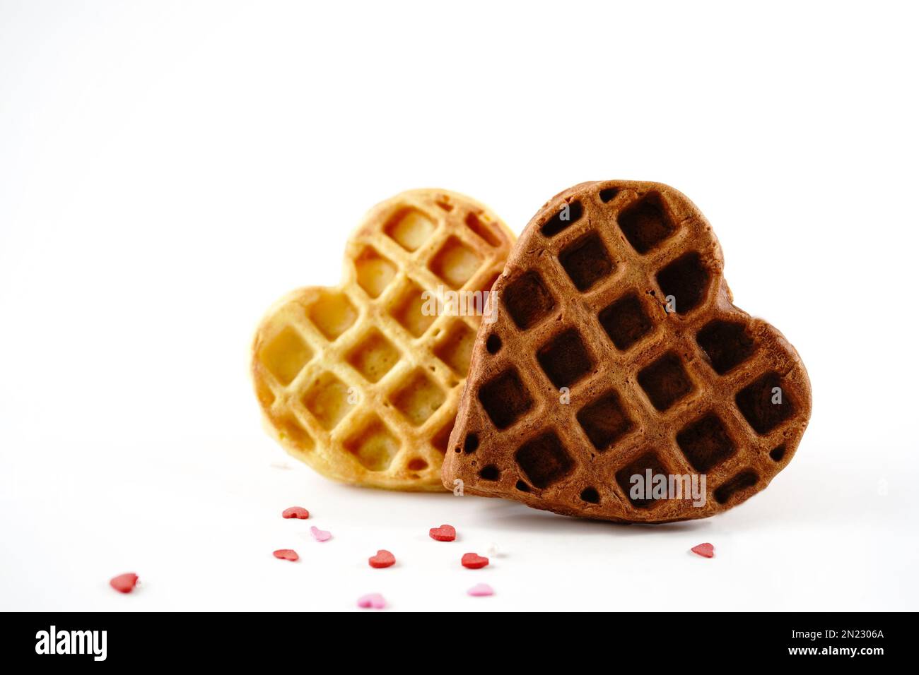 Homemade heart shaped waffles isolated on white background | Valentine ...