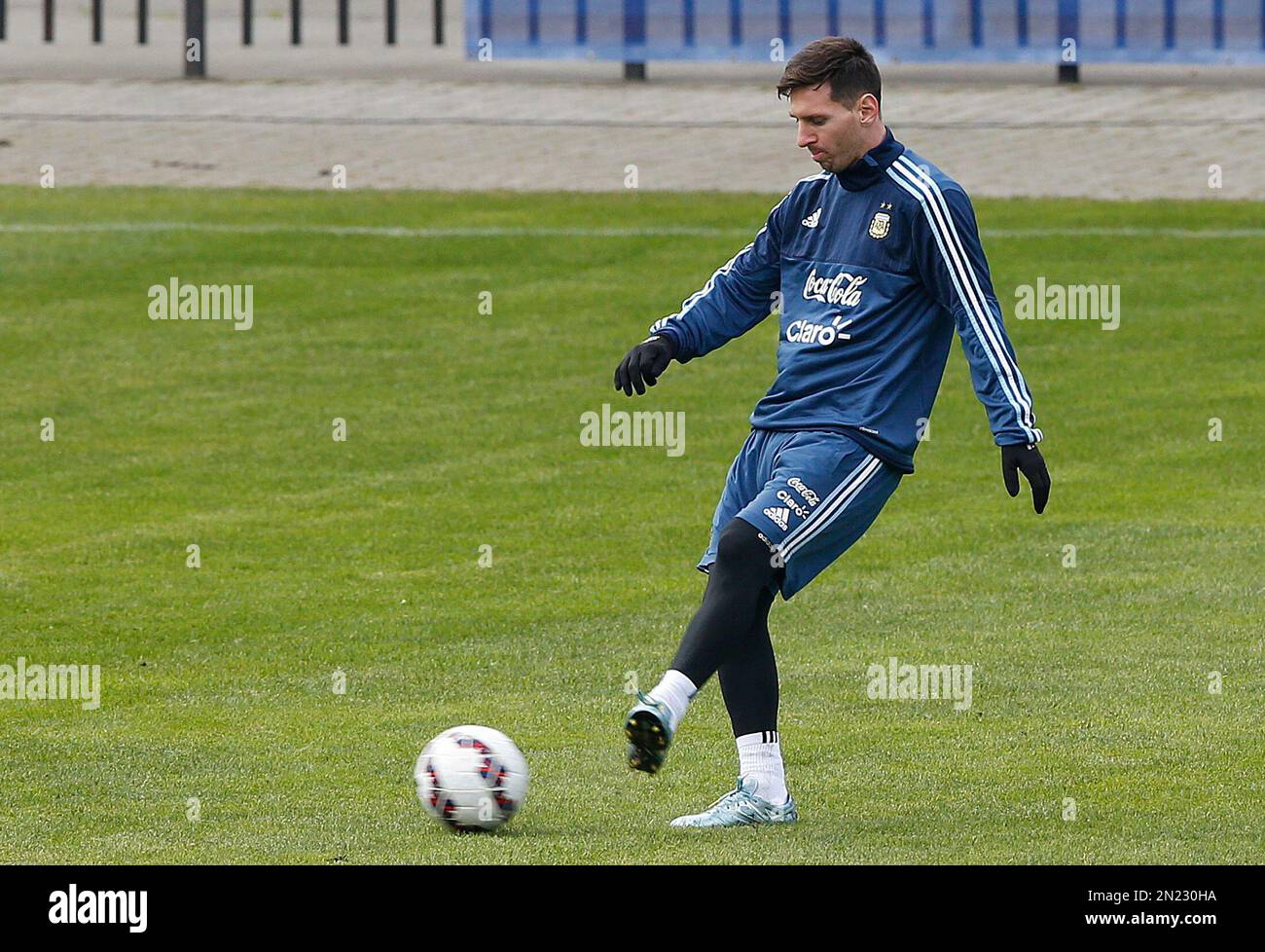 Argentina's Lionel Messi kicks the ball during a training session in ...