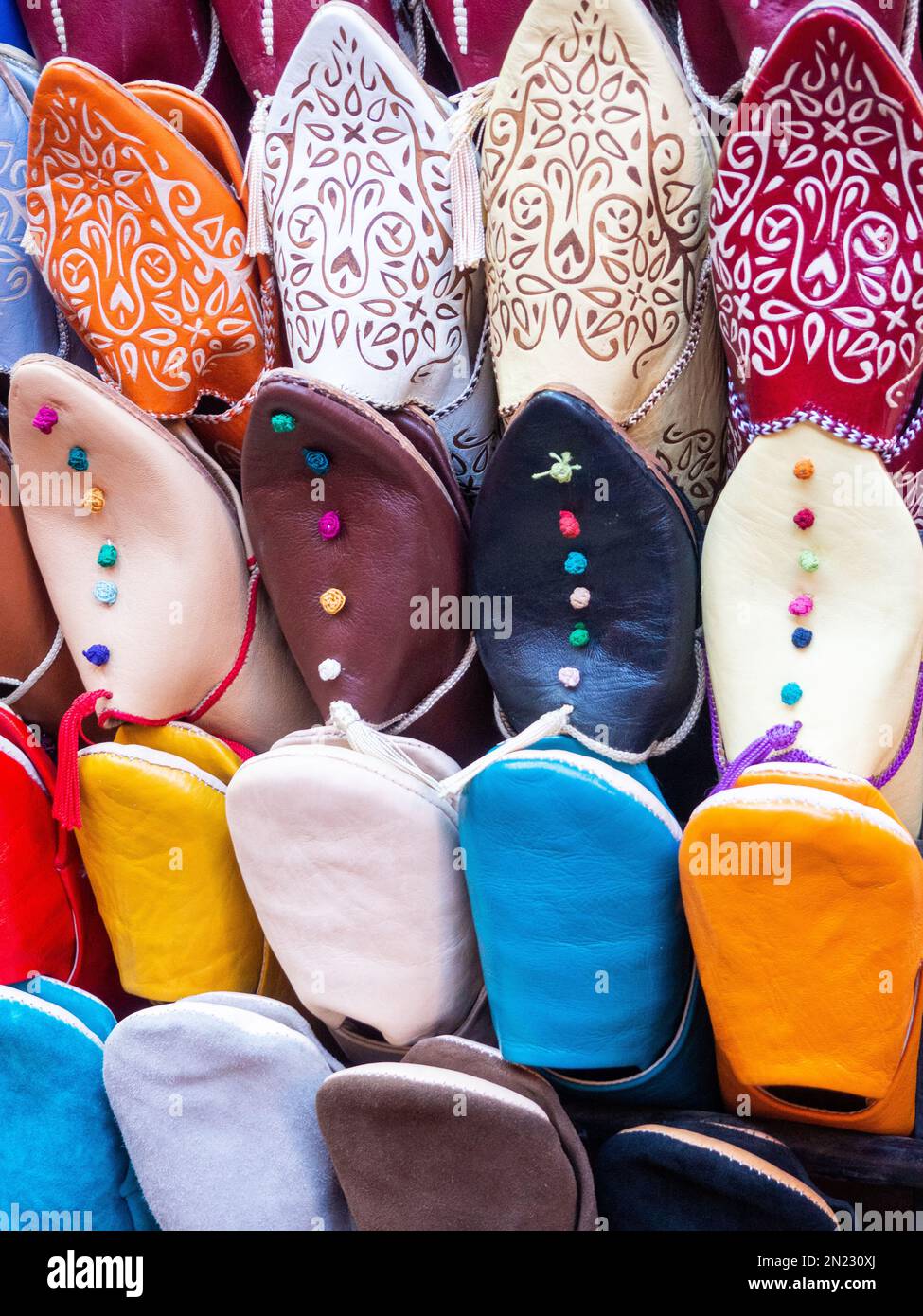 Typical handmade Moroccan slippers in a shop of Marrakech Stock Photo ...