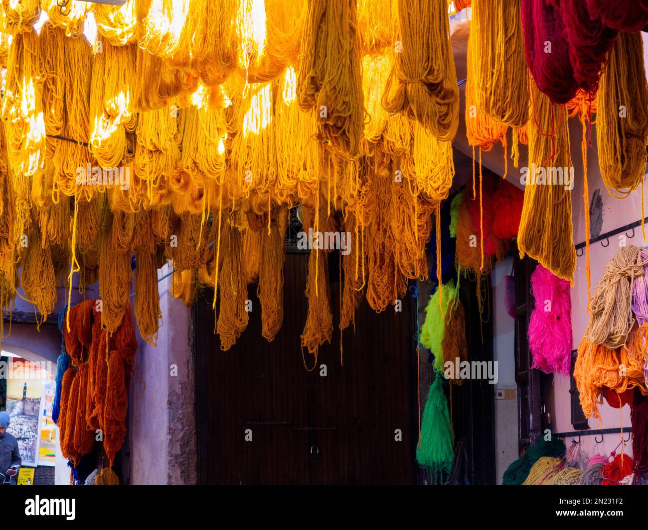 Sheep wool spun and dyed manually with natural dyes in Marrakesh ...