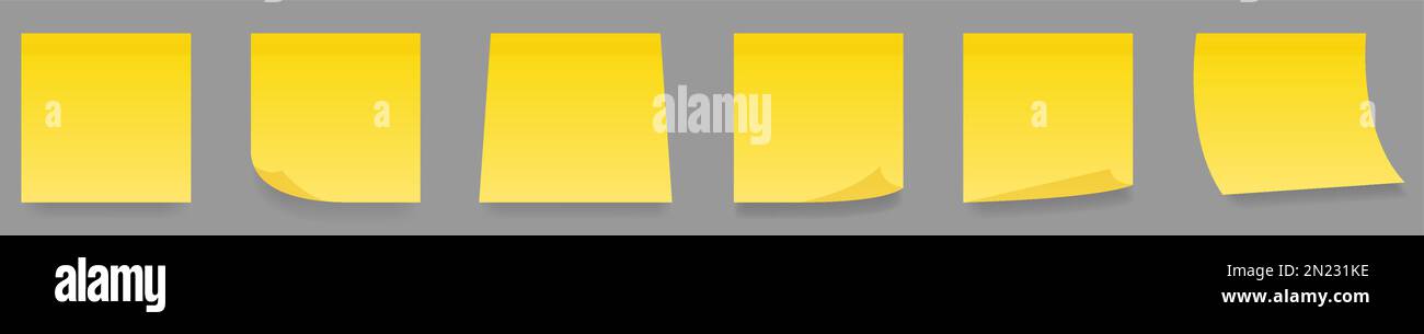 Set of realistic yellow sticky notes. Vector illustration isolated on ...