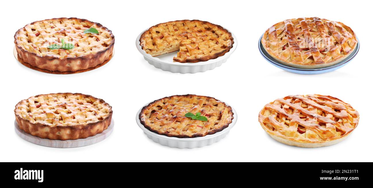 Set of traditional apple pies on white background. Banner design Stock ...